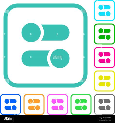 Horizontal Toggle Switches Solid Vivid Colored Flat Icons In Curved Borders On White Background