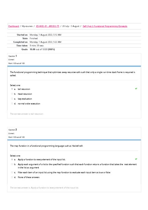 Unit 7 Self 2 Comparative Programming Languages Self Quiz Started On Monday 1 August 2022