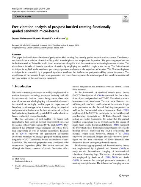 Free Vibration Analysis Of Prepost Buckled Rotating Functionally