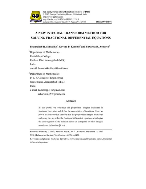 Pdf A New Integral Transform Method For Solving Fractional