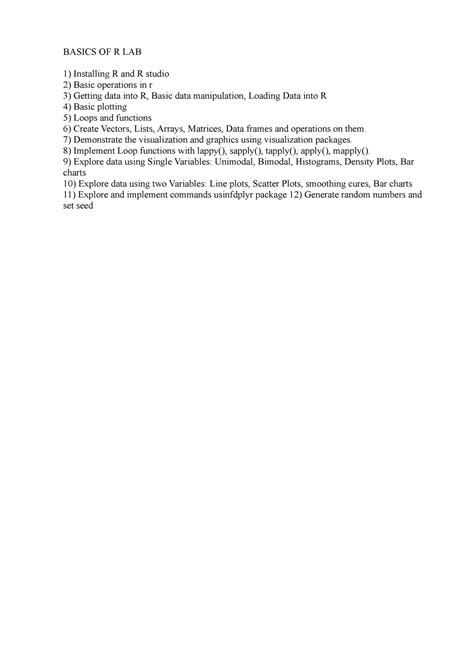 Basics OF R LAB BASICS OF R LAB Installing R And R Studio Basic Operations In R Getting Data