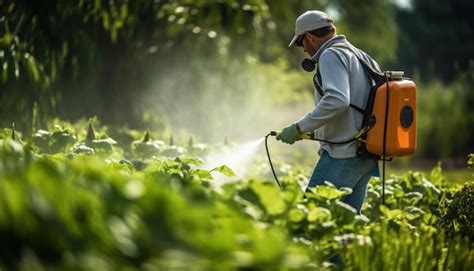 Farmer Spraying Insecticide Or Pesticide On Crops In A Field Concepts
