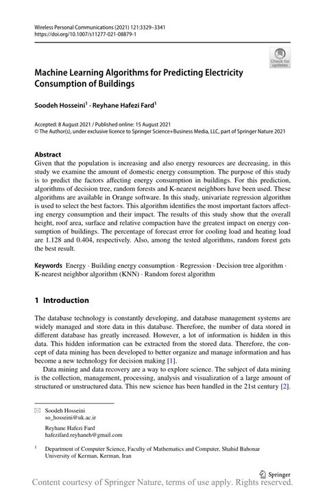 Machine Learning Algorithms For Predicting Electricity Consumption Of