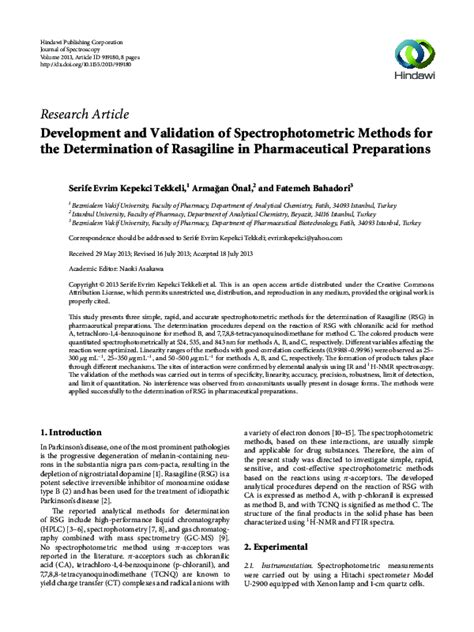 Pdf Development And Validation Of Spectrophotometric Method For The Determination Of