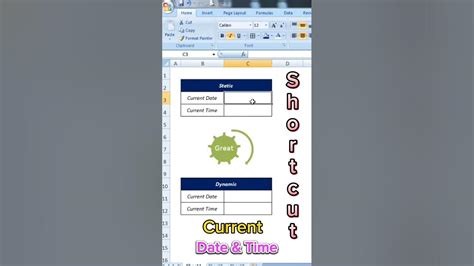 how to get static and dynamic date and time in excel shorts youtube