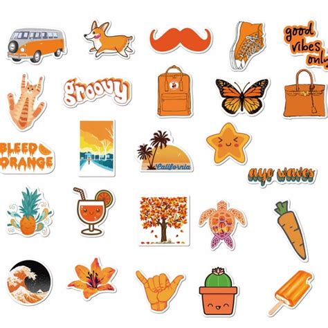 50 Pack Orange Stickers Aesthetic Waterproof Sticker Bundle Etsy
