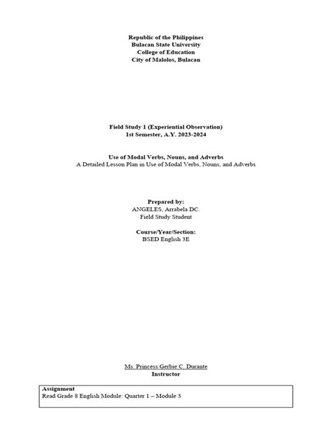 Lesson Plan In Modals Pdf Verb Syntax