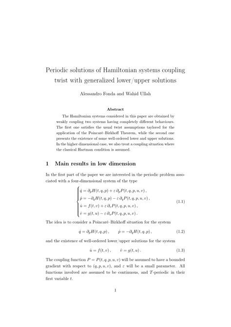 Pdf Periodic Solutions Of Hamiltonian Systems Coupling Twist With