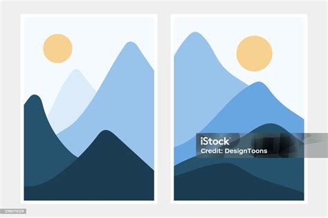 블루 현대 추상 현대 벽 예술 와 산과 언덕 자연 풍경 포스터입니다 배너 전단지 표지 포스터에 대한 개념 0명에 대한 스톡 벡터 아트 및 기타 이미지 Istock