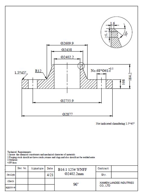 Asme B16 1 Weld Neck Flange Flat Face 96 Inch 125 Lb Landee Flange