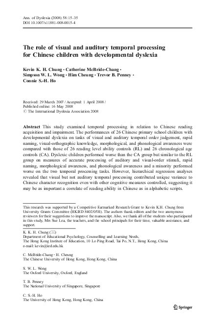 Pdf The Role Of Visual And Auditory Temporal Processing For Chinese
