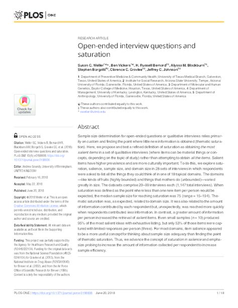 Pdf Open Ended Interview Questions And Saturation