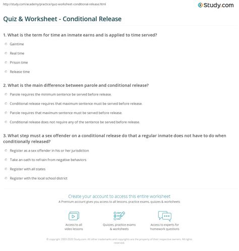 Quiz And Worksheet Conditional Release
