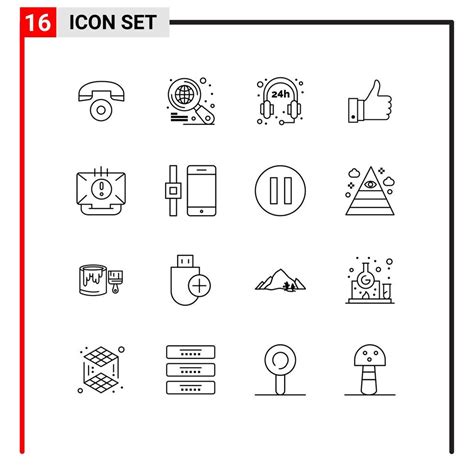 Group Of 16 Outlines Signs And Symbols For Mail Email Survice Contact Like Editable Vector