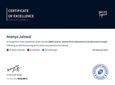 Ananya Jaiswal On Linkedin I Have Completed Dbms Course Master The Fundamentals And Advanced…