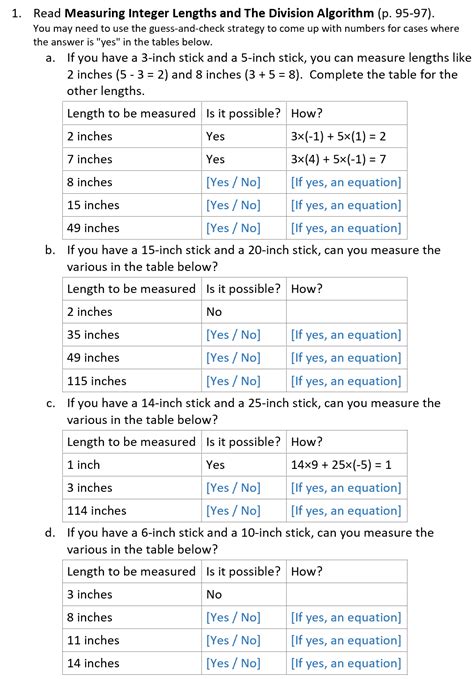 Solved 1 Read Measuring Integer Lengths And The Division