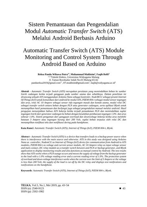 Pdf Automatic Transfer Switch Ats Module Monitoring And Dokumentips