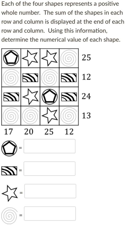 Solved Each Of The Four Shapes Represents A Positive Whole Number The