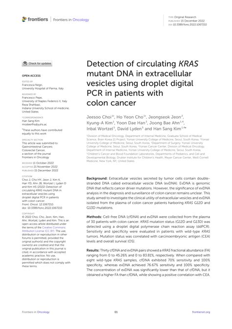 Pdf Detection Of Circulating Kras Mutant Dna In Extracellular Vesicles Using Droplet Digital