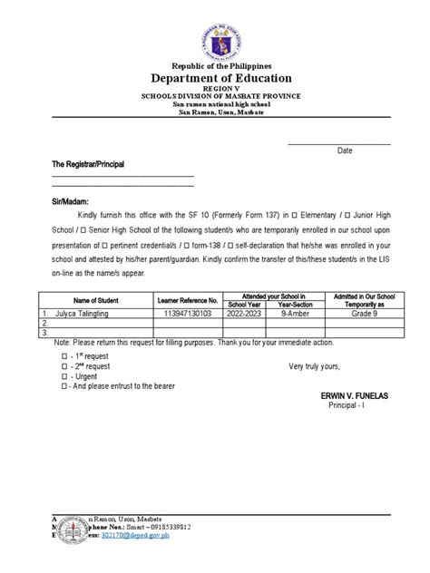 Request For Form 137 Pdf