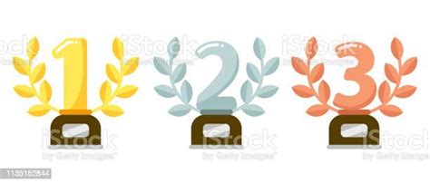 상금 트로피 골든 1 위 컵 어워드 실버 로렐 화 환 및 수상 브론즈 트로피 평면 벡터 일러스트 1에 대한 스톡 벡터 아트 및 기타 이미지 Istock