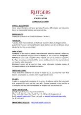 CALCULUS III Syllabus CALCULUS III H Credits COURSE DESCRIPTION Vector Valued