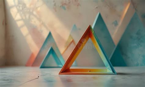 Vibrant Triangular Sculpture With Gradient Orange And Yellow Stands Out Against Backdrop
