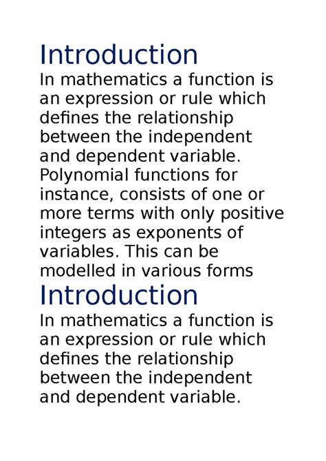 Introduction Introduction In Mathematics A Function Is An Expression
