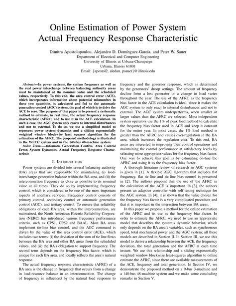 Pdf Online Estimation Of Power System Actual Frequency Response