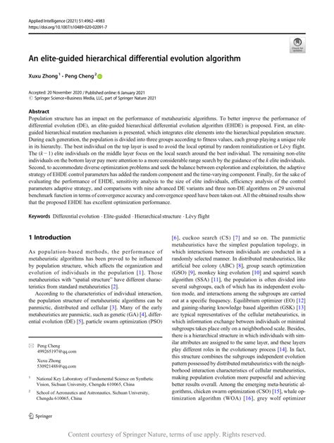 An Elite Guided Hierarchical Differential Evolution Algorithm Request Pdf
