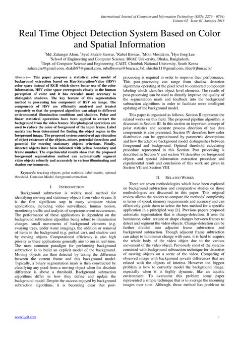 Pdf Real Time Object Detection System Based On Color And Spatial Information