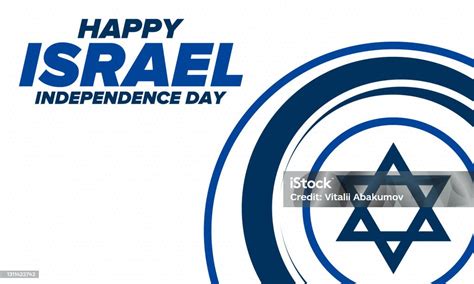 이스라엘 독립기념일 공휴일 매년 축하 이스라엘 국기 다윗의 별 유대인의 상징 애국적인 표지판과 요소 포스터 카드 배너 및 배경 벡터 일러스트레이션 0명에 대한 스톡 벡터