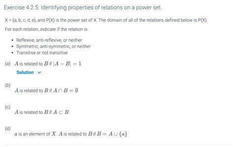 Solved Exercise Identifying Properties Of Relations Chegg Com