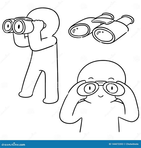 Vector Set Of People Using Binoculars Stock Vector Illustration Of