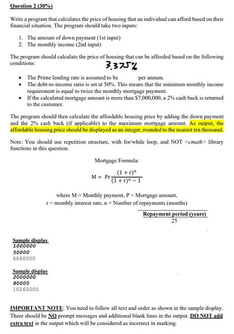 Solved Write A Program That Calculates The Price Of Housing