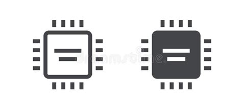 Processor Cpu Icon Simple Line Stroke Vector Graphic Set Micro Chip Solid Linear Thin Sign