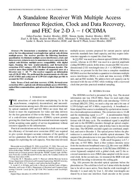 Pdf A Standalone Receiver With Multiple Access Interference Rejection