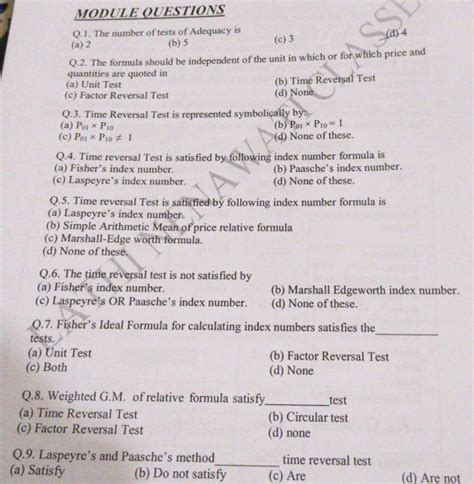 Module Ouestions Q1 The Number Of Tests Of Adequacy Is A 2 B 5 C 3 D 4 Q2 The Formula
