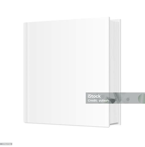 흰색 덮개와 닫힌 책을 서 수직 빈 모형 3d 벡터 그림입니다 빈 책 템플릿입니다 두꺼운 커버 흰색 배경에 잡지 앨범 또는 일기 Eps10 책에 대한 스톡 벡터 아트 및
