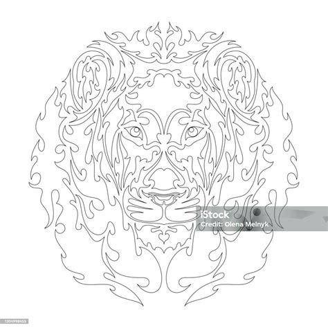 사자의 손으로 그린 추상적인 초상화 문신 로고 벽 장식 티셔츠 프린트 디자인 또는 아웃웨어를 위한 벡터 양식에 일치시키는 일러스트레이션 이 그림은 직물이나 캔버스에 만드는