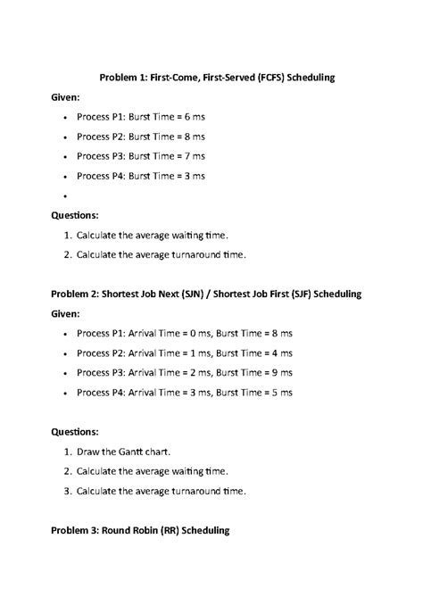 Cpuscheduling Algorithm Problem 1 First Come First Served Fcfs
