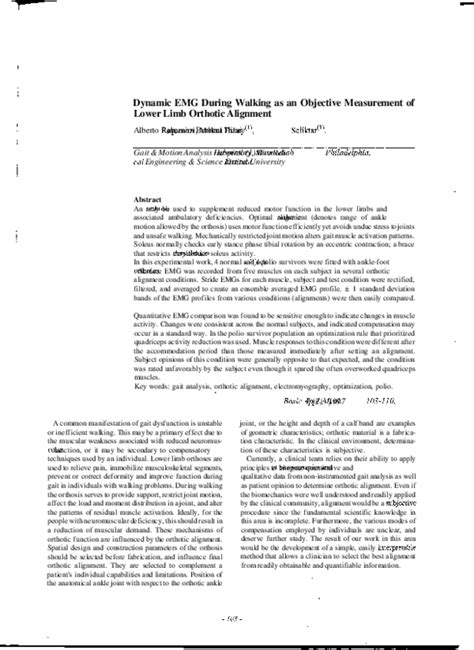 Pdf Dynamic Emg During Walking As An Objective Measurement Of Lower Limb Orthotic Alignment