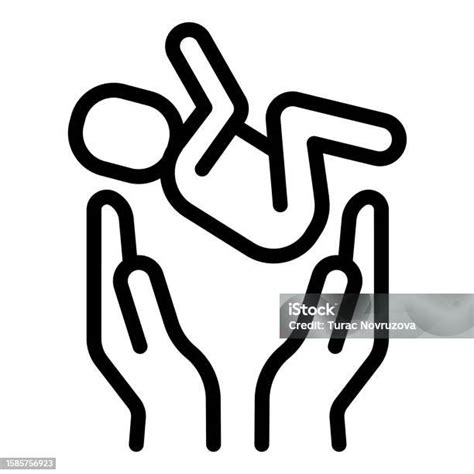 손과 아기 라인 아이콘입니다 두 손으로 아기를 잡고 흰색 배경에 스타일 픽토그램을 적절하게 윤곽을 그립니다 베이비 케어 표지판 모바일 개념 웹 디자인 벡터 그래픽 가족에