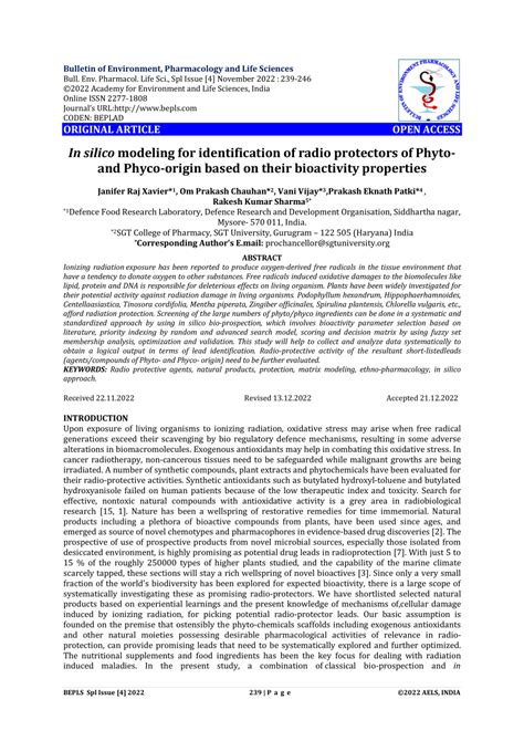 Pdf In Silico Modeling For Identification Of Radio Protectors Of Phyto And Phyco Origin Based