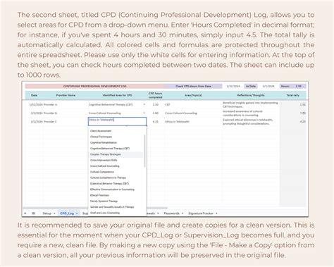 Cpd Log Clinical Supervision Log Template Therapist Planner Clinical Hours Psychology