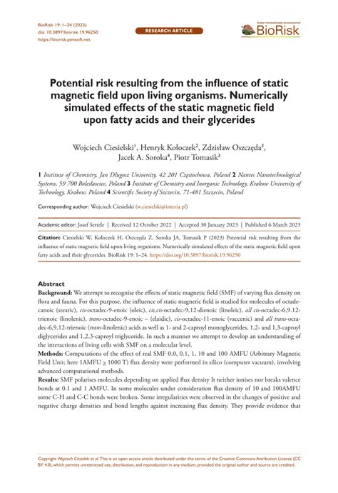 Pdf Potential Risk Resulting From The Influence Of Static Magnetic Field Upon Living Organisms