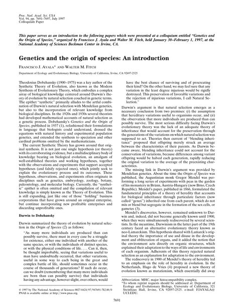 PDF Genetics And The Origin Of Species An Introduction