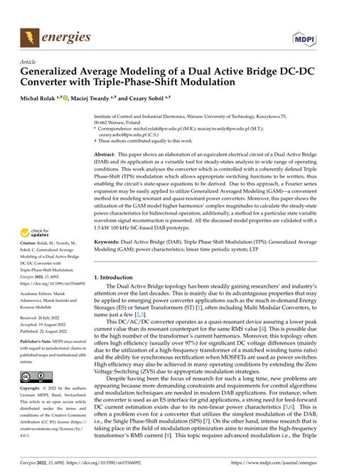 Pdf Generalized Average Modeling Of A Dual Active Bridge Dc Dc Converter With Triple Phase
