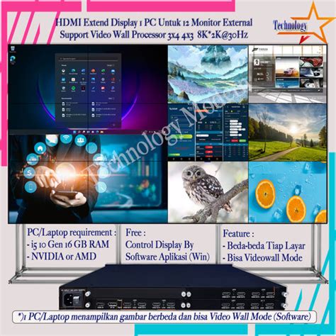 Jual HDMI Video Wall 3x4 4x3 Extend Display 1 PC For 12 TV 8K 2K 30Hz Advance Version