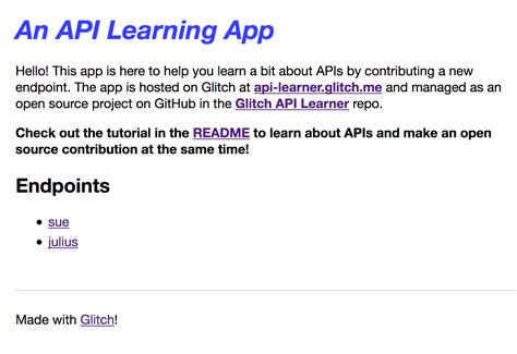 github hackaye glitch api learner an app hosted on glitch to help